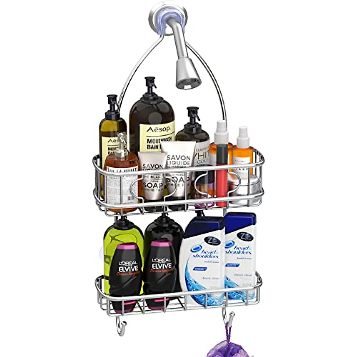 Simple Houseware Bathroom Hanging Shower Head Caddy Organizer, Chrome (22 x 10.2 x 4.2 inches)
