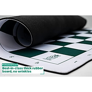 Mynnnat Professional Chess Set, Thick Tournament Roll up Board and Pieces with Travel Bag, Checkers and Unique Booklet for Chess Training - White & Green