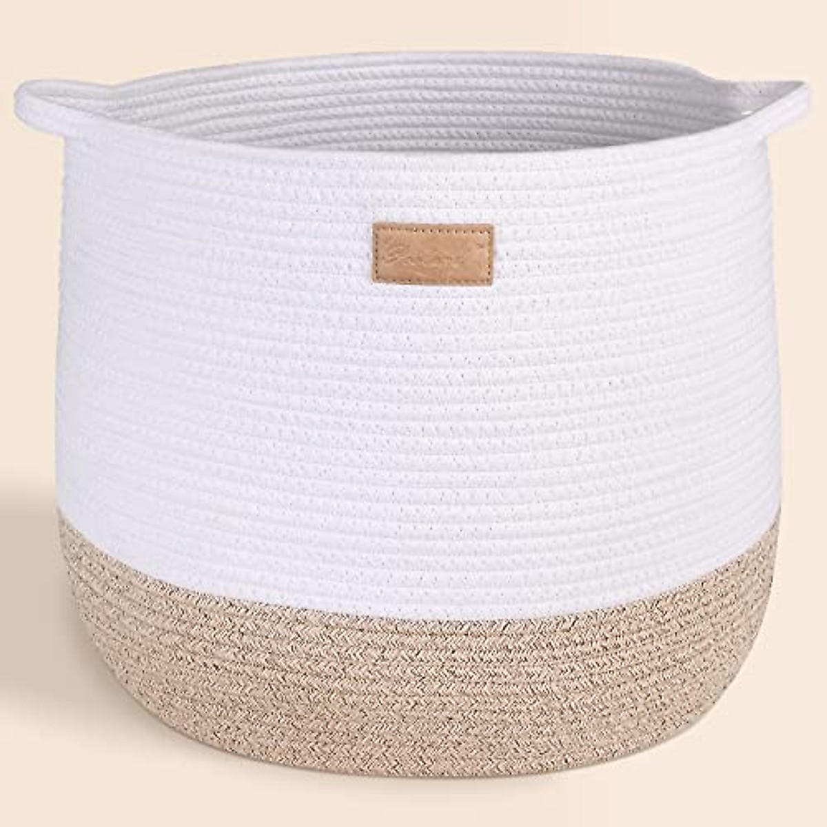 Rope Basket Woven Storage Basket 17.3x 15 x 14.1 Inches Cotton Blanket Organizer Laundry Basket Large，Baby Nursery Containers White Home Decor Gift