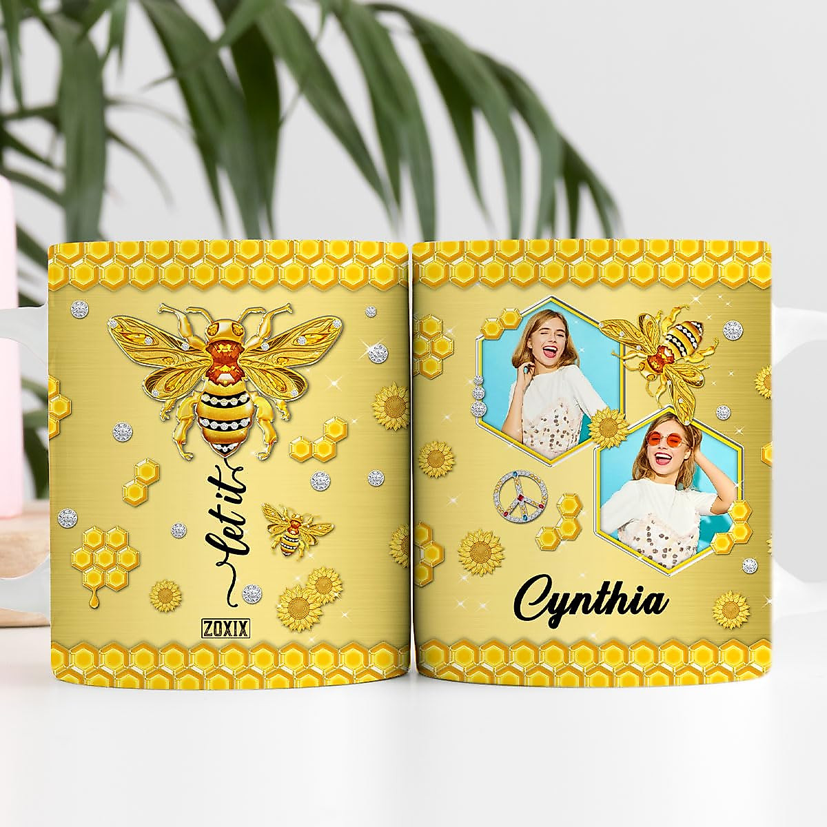 White Ceramic Coffee Mug Photo Mugs Personalized Picture Custom Name Birthday Gifts For Bee Lovers Women Girls Jewelry Style Novelty Tea Cup Table Desk Accessories 11 And 15 Oz