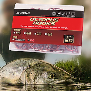 Octopus-Hook-Fishing-Beak-Circle-Hooks-Freshwater-Red-Black-100-50 Pack (1-Red, 7/0 50-Pack)