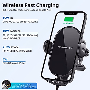 Nalwort Wireless Car Charger Auto Clamping with Air Vent and Dashboard Mount 15W Qi Fast Charge Wireless Car Charger Mount for iPhone 14/14 Pro Max/13, Samsung S21/S20/S10/S9, Note 20
