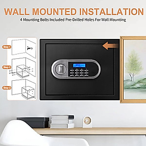 1.0 Cubic Feet Home Safe Fireproof Waterproof, Digital Home Security Safe Box with Programmable Keypad and Removable Shelf, for Documents, Jewelry, Valuables, Black (9.8"W x 13.7"D x 9.8"H)