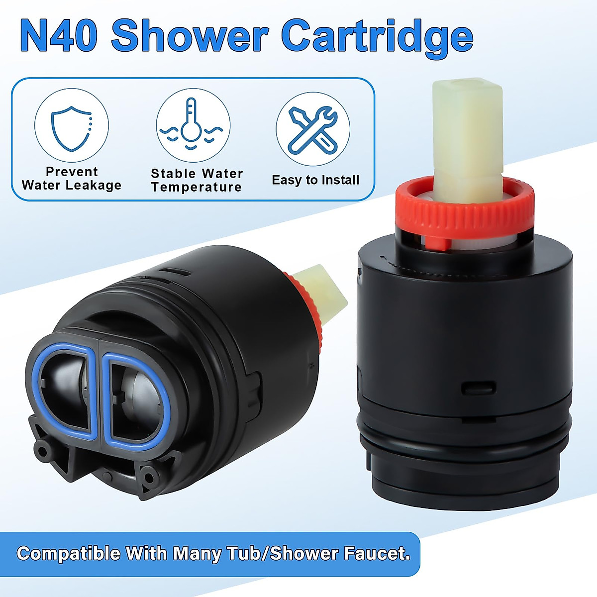 N40HKC Shower Cartridge Replacement, Faucet Cartridge Replacement, Compatible With Tub/Shower Faucet, for Shower Valve, Product height 3.07 inches 78 mm, Width 1.58 inches 40 mm