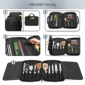 SAMDEW Three-layer Chef Backpack with Knife Bag, Professional Chef Knife Set Bag Backpack with 12 + 23 Slots & Multiple Pockets, Knife Storage Pack Carry Case for Kitchen Utensils (Knife Not Included)