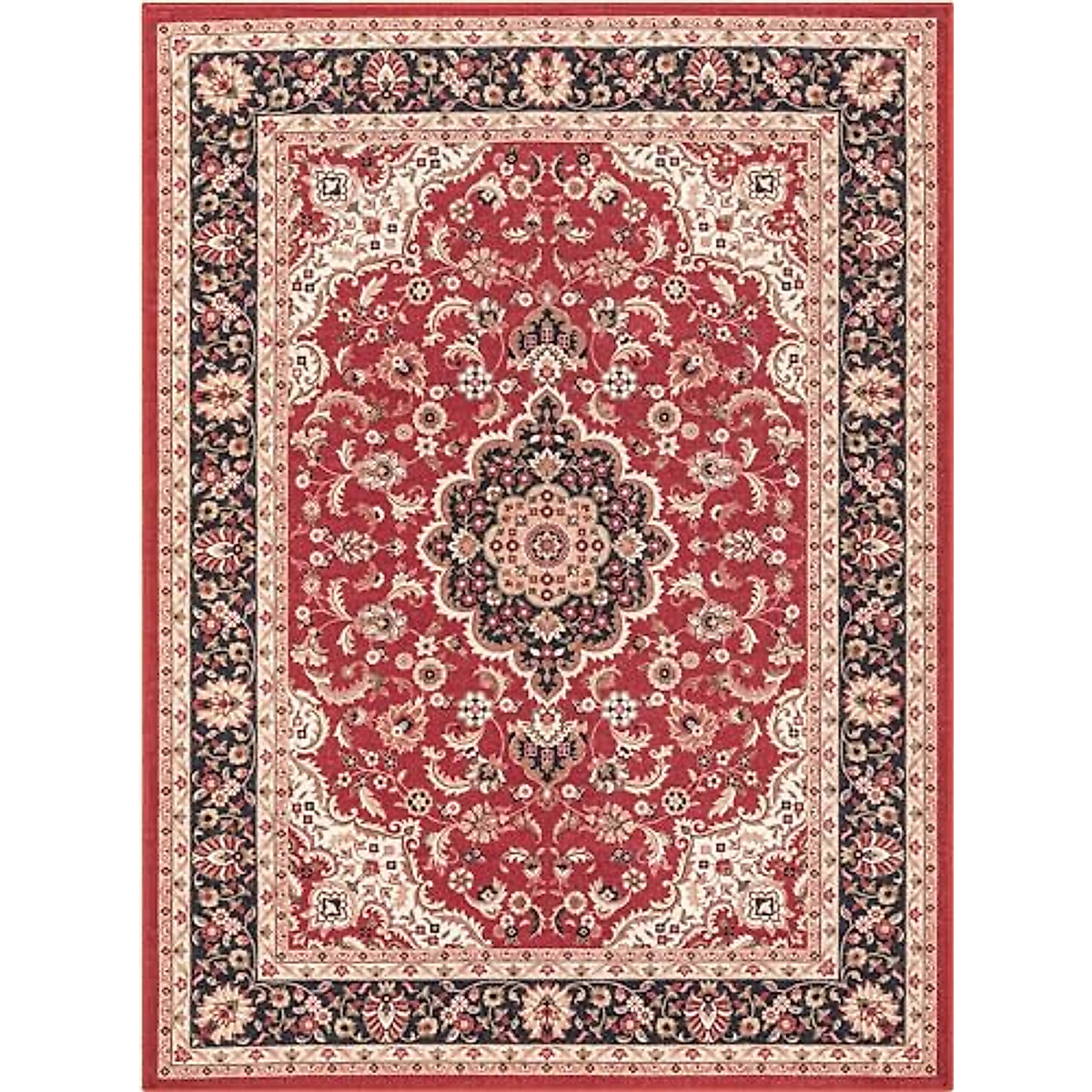 Well Woven Kings Court Gene Red - Non-Slip Rubber Backed Oriental Medallion 5x7 Area Rug - for Living Room & Dining Room - Kid & Pet Friendly, Easy-to-Clean, Machine-Washable, Low Looped Pile