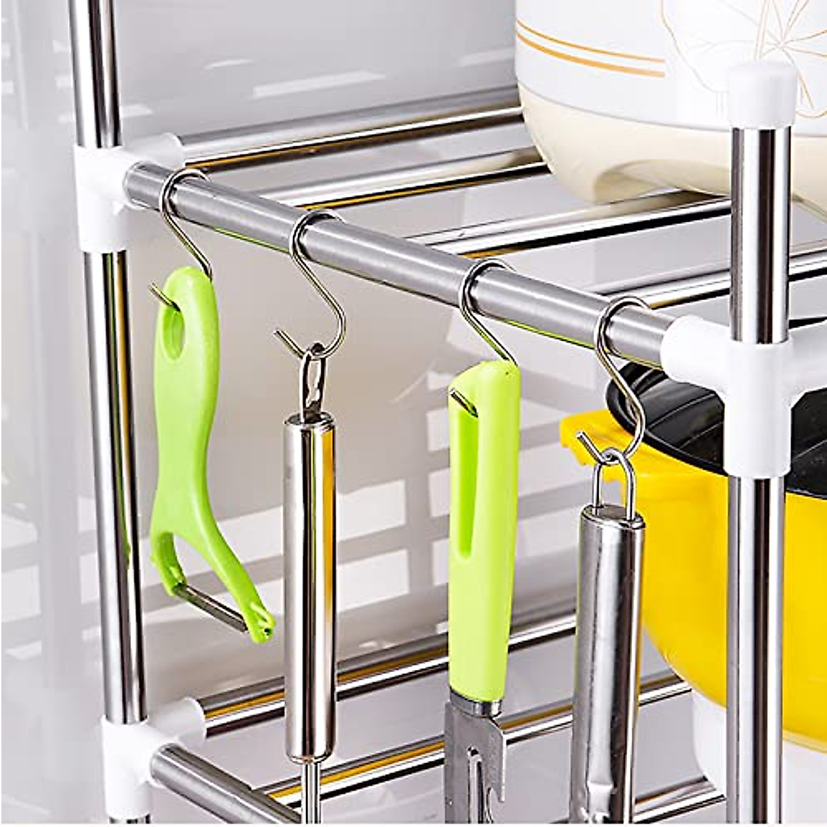 Cedilis 4 Tier Metal Storage Rack with Hooks, Standing Shelf Units for Kitchen Pan Pot Organizer, Pantry Cabinet Shelf Organizer, 26.7 x 15.2 x 12.6IN