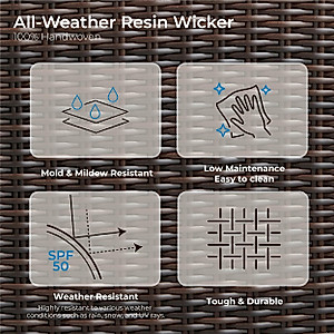 CHITA Patio Wicker Chair, 360° Rocking Swivel Outdoor Rattan Chair with Thickened Cushions for Backyard, Poolside, Garden or Porch, Blue Cushions with Chestnut Wicker