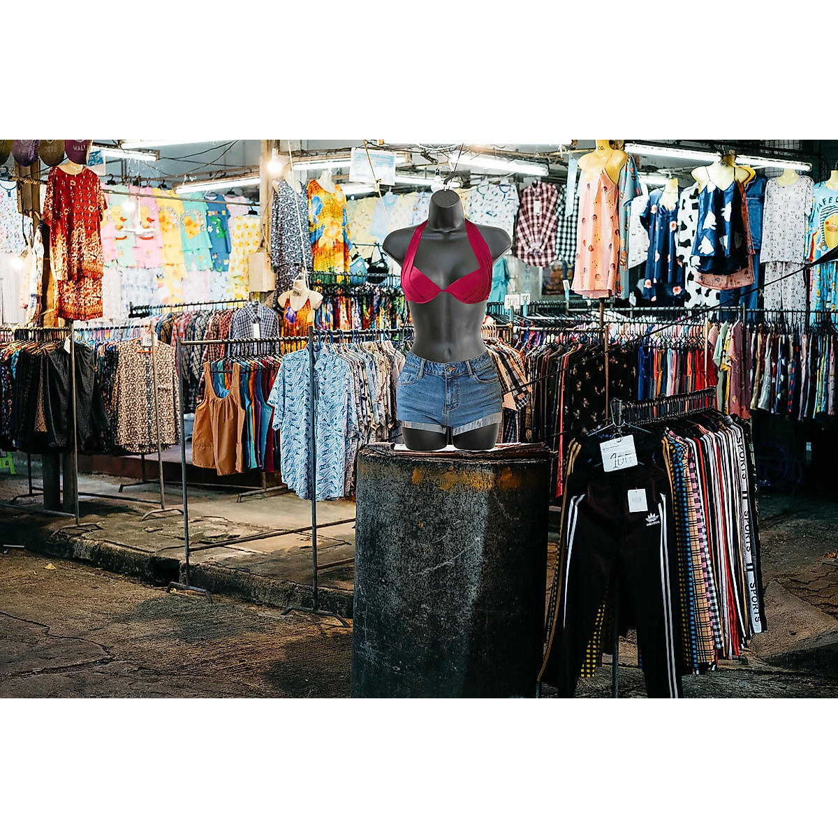 DisplayTown Black Female Mannequin Hip Long Hollow Back Body Torso Dress Form & Hanging Hook, S-M Sizes (10 Pack)