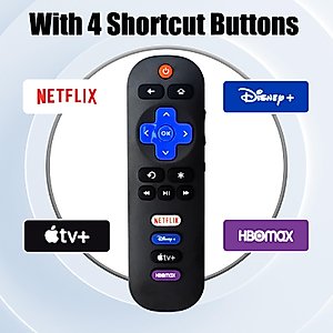 Replacement Remote Control Compatible with All TCL Roku Smart -TVs【Only Works with TCL Roku TV, Not for Roku Stick and Roku Box】 (Netflix/Di+/Apple TV+ / HBO Max)