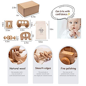 Organic Wooden Baby Rattle Toy Montessori Rattle Roller Waldorf Inspired Grasping Toddler Toys