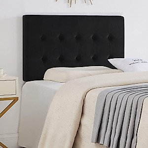 24KF Black Wall Mounted Tufted Button Twin Headboard,Soft Comfortable Velvet Padded Twin Size Headboard -6035-T-Black