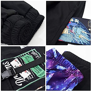 XYXIONGMAO Men's Functional Black and Purple Reflective Joggers Overalls Ribbon Techwear Sweatpants Hip Hop Streetwear Cargo Pants for Men (Black, XL)