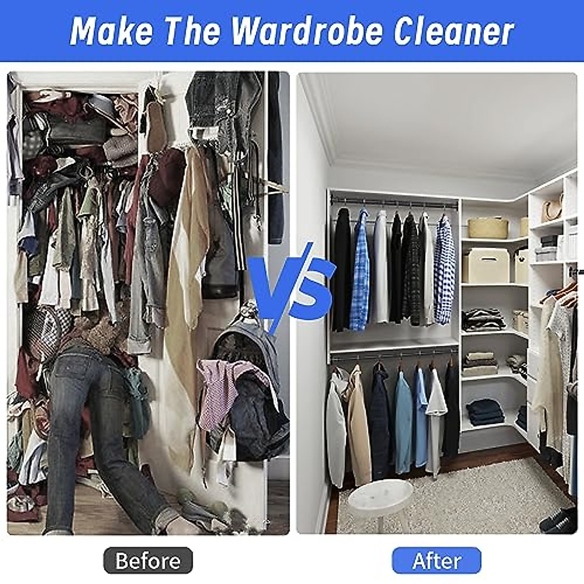 Closet Rods for Hanging Clothes - Heavy Duty Closet Poles 43-74 Inches - Adjustable Closet Rod Extender Hanging - Space Saving Closet Bar for Hanging Clothes, Laundry Room, Mud room, College Dorm
