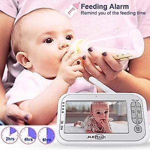 JLB7tech Split-Screen Video Baby Monitor with 2 Cameras and 4.3" LCD,Auto Night Vision,Two-Way Talkback,Temperature Detection,Power Saving/Vox,Zoom in,3000mAh Battery