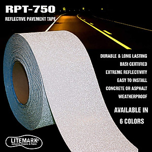 DuraMark RPT-750 Pavement Marking Tape - Reflective Slip Resistant Durable Outdoor Heavy Duty Rubber Base Tape, Bast Certified (Yellow, 3 Inch x 108 Feet)