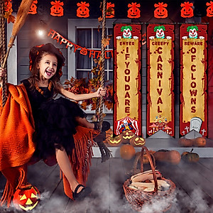 3 Pcs Carnival Party Decorations Carnival Banner for Halloween Evil Circus Porch Sign Creepy Scary Clown Welcome Sign Funny Sarcastic Halloween Indoor Outdoor Yard Hanging Wall Decor 11.8 x 47.2 Inch