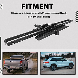7BLACKSMITHS 500LBS Steel Motorcycle Scooter Dirt Bike Carrier Hauler Anti Tilt Hitch Mount Rack Ramp with 2'' Receiver Trailer Hitch Pin Carrier