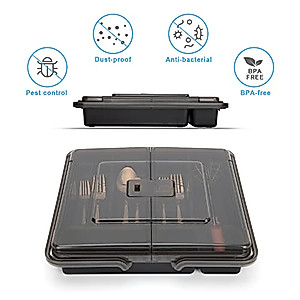 SUICGYU Portable Silverware Organizer with Lid & Handles,Utensil Holder for Countertop,Plastic Cutlery Tray for drawer,Gray,Black