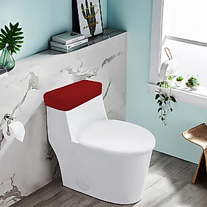 AZHCHKE Toilet Tank Lid Cover, Bathroom Stretch Washable Spandex Toilet Tank Protector Cover with Elastic Bottom, Burgundy