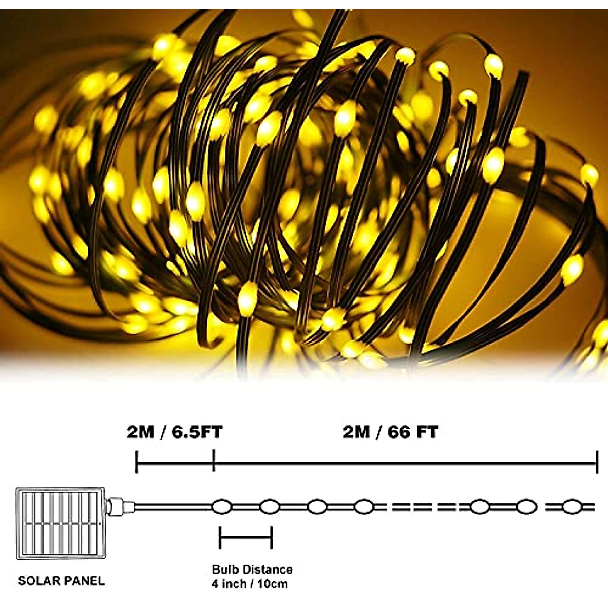 kemooie 2 Pack Outdoor Solar String Lights, 200 LED Upgraded Solar Fairy Lights with Remote, 8 Twinkle Modes Outdoor Christmas Lights for Garden,Christmas, Decorations(Warm White)