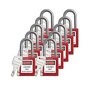 Boviisky 10 Red Lockout Tagout Locks Set, Loto Locks Keyed Different, 2 Keys Per Lock, OSHA Compliant Lockout Locks