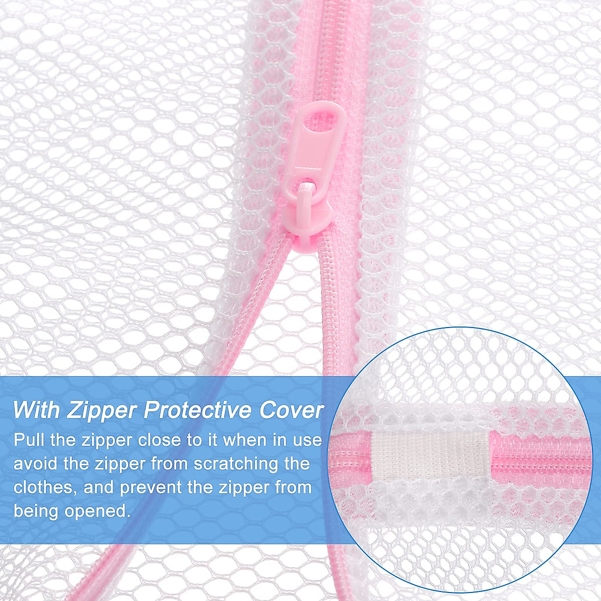 uxcell Mesh Laundry Bags, 5Pcs 11.8"x15.7" Mesh Wash Bag Travel Storage Organize Bags with Zipper for Delicate Clothing Laundry Stocking, Pink