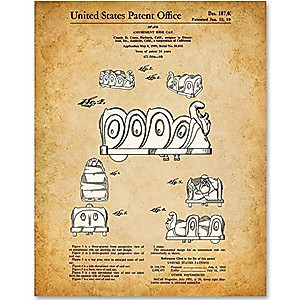 Alice in Wonderland Ride Patent Print - Amusement Ride Car, Vintage Kids Room Wall Art, Great Home Decor, Gift for Disney Movie Fans, 11x14 Unframed Art Print Poster