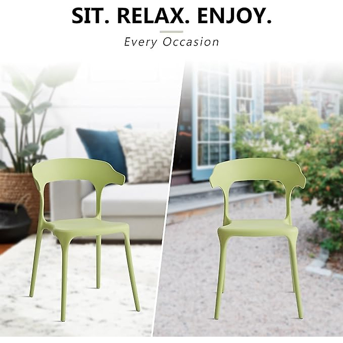 Xdeco Modern Stackable Dining Chair Set, No Assembly, Plastic Chair, Patio Chair, Suitable for Indoor and Outdoor Cafes and Restaurants, Set of 4 (Charcoal Gray)