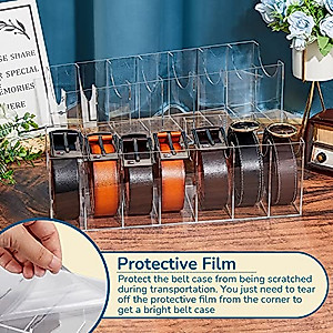 2 Pieces Belt Organizer Acrylic Belt Storage Holder 7 Compartments Display Case Belt Container Holder for Closet and Drawer, Purse Tie Jewelry Watch Bracelets Makeup Storage Holder Accessories