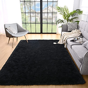 YOBATH Black Fluffy 5x7 Area Rugs for Living Room Bedroom, Soft Fuzzy Shaggy Carpet Shag Rugs for Girls Boys Kids Indoor Floor Nursery Dorm Room, Black