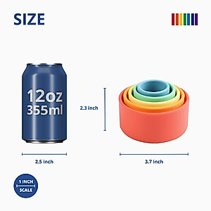 BLUE GINKGO Silicone Stacking Cups – Nesting & Sensory Stacking Toy for Toddlers | Open-Ended Montessori Toy with 5 Cups (Matte Colors)