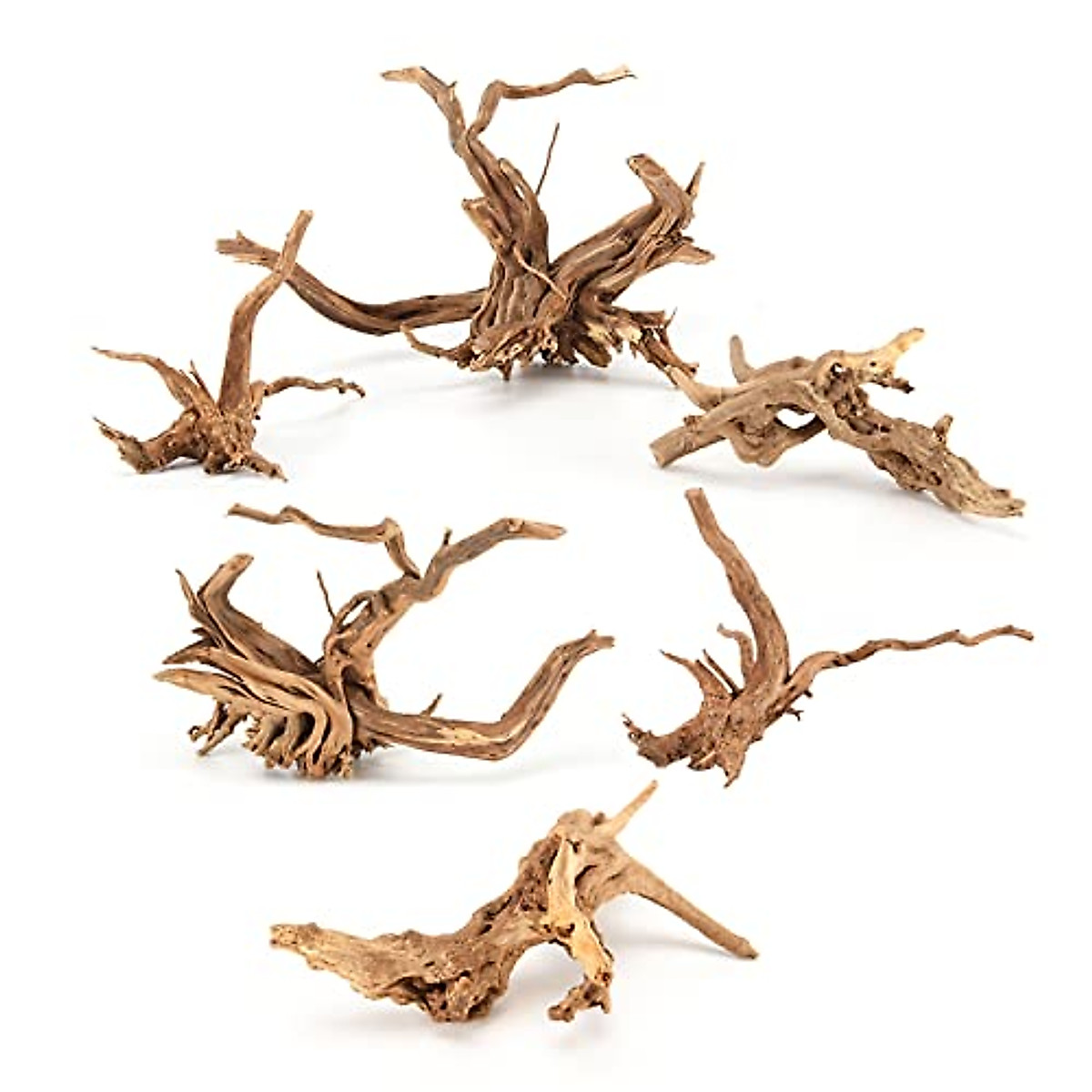 Hamiledyi 6 Pack Aquarium Driftwood Natural Spider Wood Branches Reptiles Aquarium Fish Tank Decoration Assorted(6 inch-8 inch)