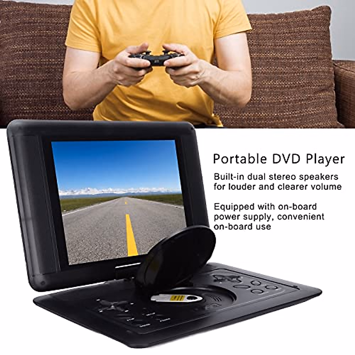 Zunate 12" Portable DVD Player, Small TV Player with 270° Rotation Screen, LCD Wide Screen Display Mobile DVD Player for Home, Office, Car (Black)