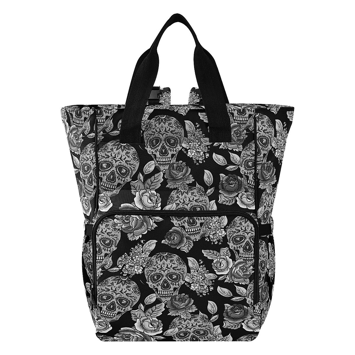 MNSRUU Diaper Bag Black and Grey Skull Diaper Bag Backpack Multifunction Travel Diaper Bag Tote Large Capacity Diaper Changing Backpacks for Moms Dads