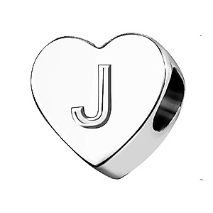 KunBead Initials J Letter Alphabet Love Heart Birthday Bead Charm Compatible with Pandora Bracelet for Women