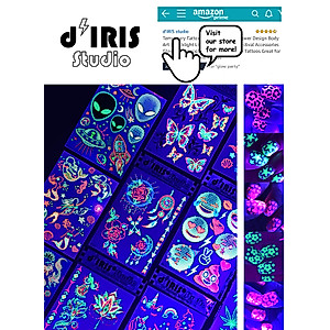 Temporary Tattoos for Glow Party UV Blacklight – 1 Sheet Lotus Floral Body Paint Art Light Festival Accessories Glow in the Dark Makeup | 7.2” x 5.2” Temp Great for EDM EDC Party Rave Parties