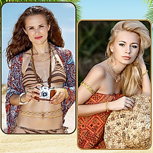 JenPen 8 Pcs Belly Chain Adjustable Elastic Waist Chain Boho African Waist Beads for Women Butterfly Heart Body Chain Multilayer Gold Chain Belt Bikini Jewelry, One Size