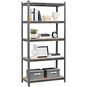 Yaheetech Standing Shelf Units, 5 Tier Storage Shelf, Heavy Duty Shelving, Adjustable Garage Shelves, Utility Rack Shelf Unit, Basement Warehouse Shed, 35.5″L × 16″W × 71"H - Dark Gray