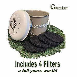 Compost Bin for Kitchen Countertop with Lid - Indoor Bucket for Food Scraps, Decorative Recycler Pail for Home Composting. Grey and White Country Kitchen Decor by Gardenatomy