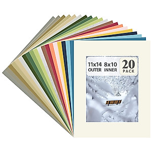 Golden State Art, Pack of 20 Mixed Colors 11x14 Picture Mats Matting with White Core Bevel Cut for 8x10 Pictures