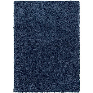 Well Woven Frederik Dark Blue | Thick Nordic Shag | Solid Color Area Rug 5x7 (5'3" x 7'3")