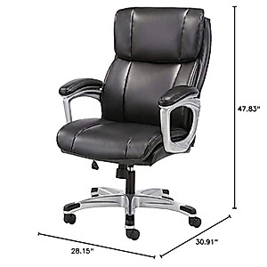 Sadie Executive Computer Chair- Fixed Arms for Office Desk, Black Leather (HVST315)