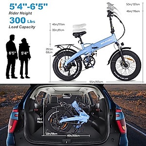 GELEISEN Electric Bike for Adults, Peak 1000W Folding Ebikes, 48V 13Ah Removable Battery Up to 54 Miles, 28Mph MAX Speed, 20" x4.0 Fat Tire Electric Bicycle w/ 7 Speed Gear for Commute Beach Mountain