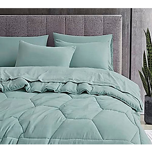 Chezmoi Collection Piper Twin Bed in a Bag 5-Pieces Honeycomb Geometric Hexagon Quilted Soft Washed Double Brushed Microfiber Comforter with Sheets Lightweight All Season Bedding Set (Twin, Aqua)