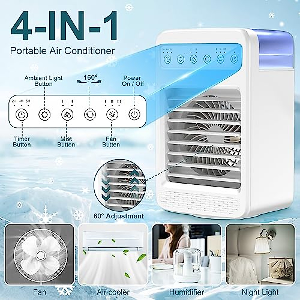 2023 Newest Upgraded Mini Air Conditioner,Air Conditioners Portable for Room,Oscillating Portable Small Ac with Timer,4 Speeds 2 Cool Mist,Small Air Conditioner for Room Kitchen Office Bedroom…