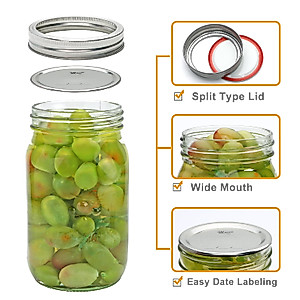 Encheng Wide Mouth Mason Jars 32oz,Clear Glass Mason Jars with Lids and Bands,12 Pack Quart Size Canning Jars with Metal and Plastic Lids for Preserving,Meal Prep,Fermenting,Jam