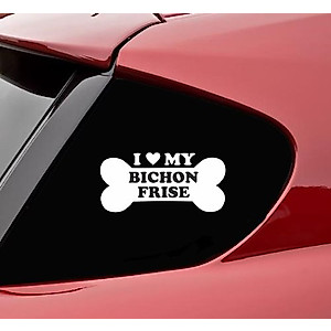 I love my BICHON FRISE dog pet paw bone vinyl decal bumper sticker