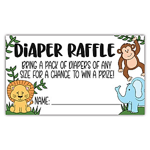 50 Safari Jungle Animals Diaper Raffle Tickets for Baby Shower - Invitation Inserts