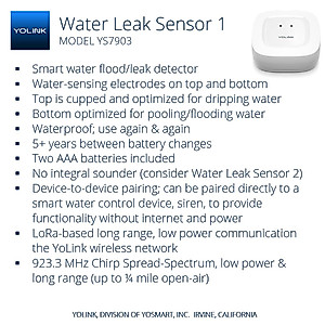 YoLink SpeakerHub & Three Water Leak Sensors Starter Kit – Plays Tones/Sounds, Spoken Messages, LoRa-Powered ¼ Mile Range, App Alert, Emails, SMS/Text, IFTTT